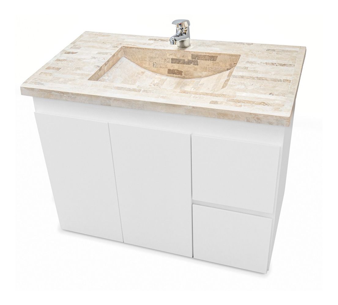 Vanitory Colgante Laqueado 80cm Bacha Travertino Griferia