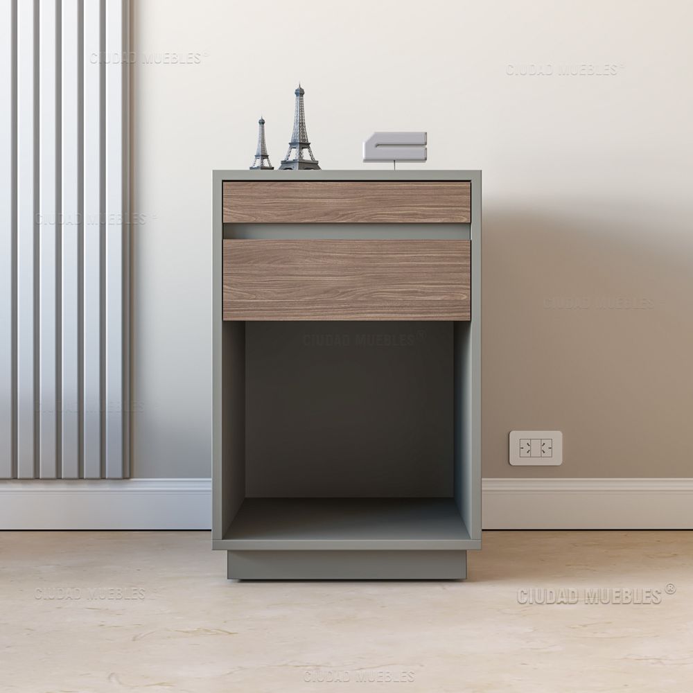 Mesa De Luz Moderna Funcional Con Cajón, Cuba y Nogal