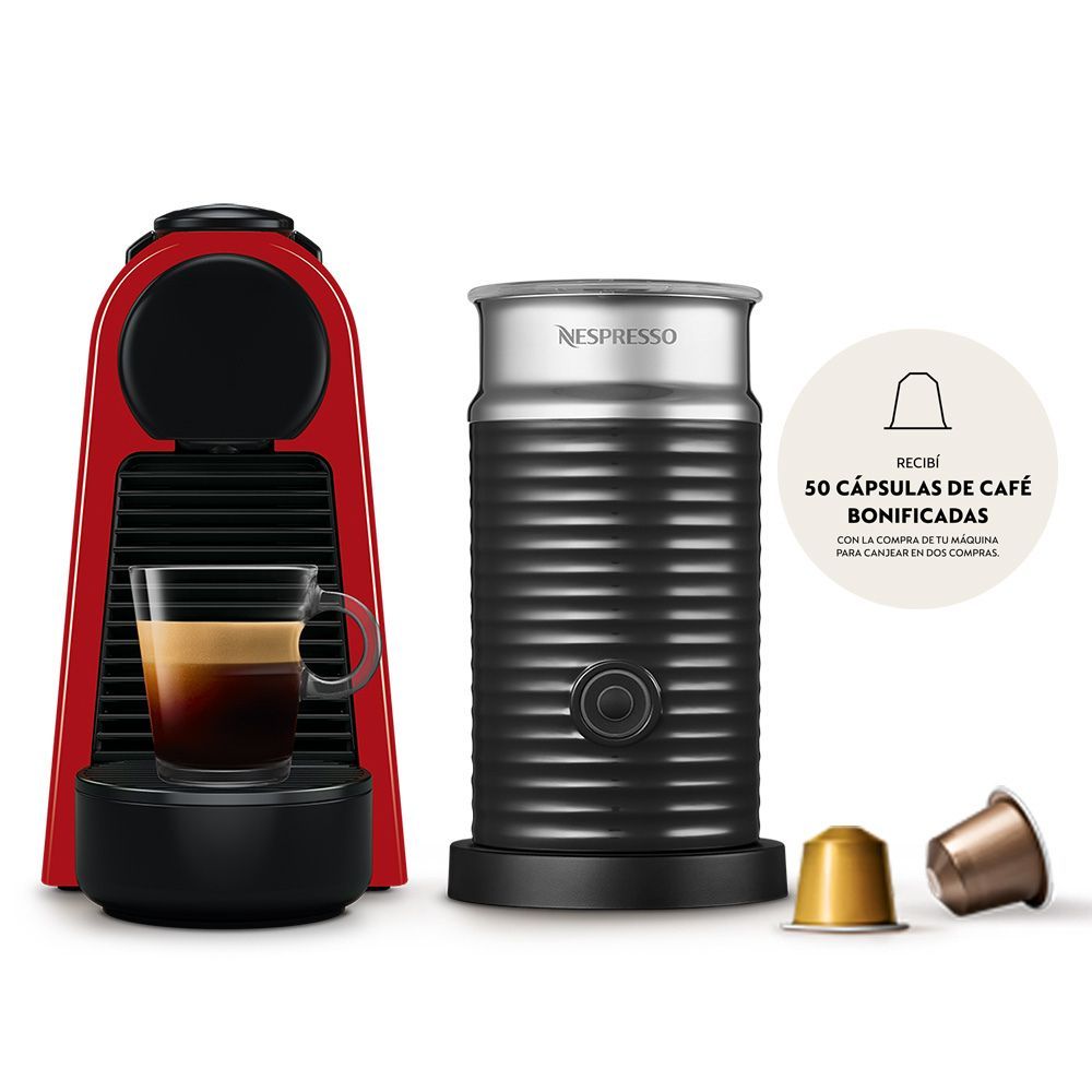 Cafetera Nespresso Essenza Mini Red + Aeroccino 3