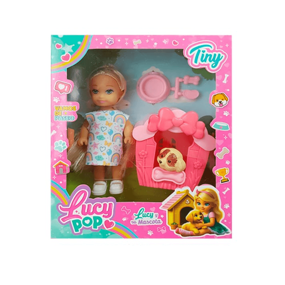 Muñeca Lucy Pop con Mascota y Accesorios Sebigus 54906 Peludito Manchitas