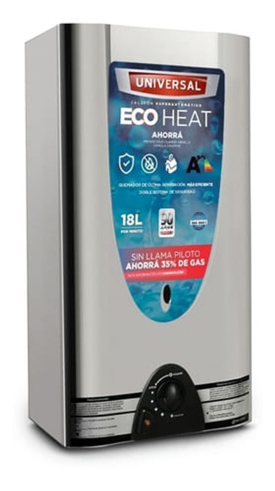 Calefón A Gas Glp Universal Eco Heat Plateado