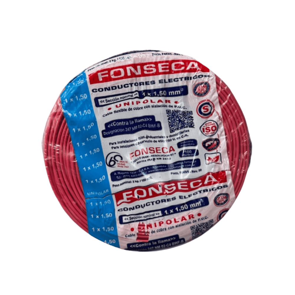 Cable Unipolar 1,5 mm Rojo x 100m Nomalizado Fonseca