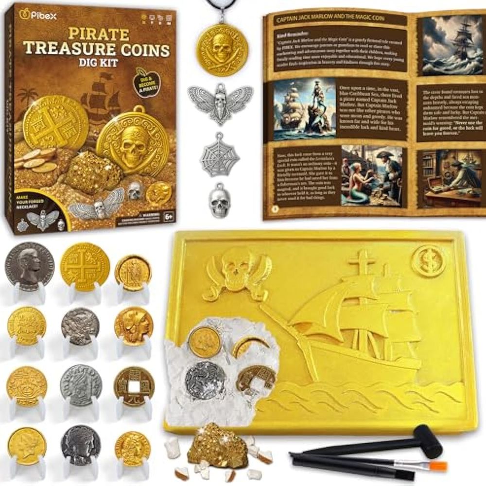 Pirate Treasures Dig Kit – Excavate 16 monedas de