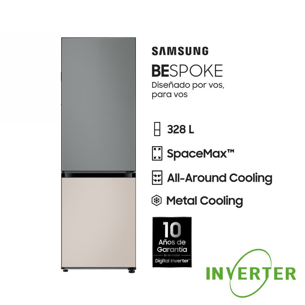 Heladera Freezer Inferior Bespoke RB33A3070GB 328lts Inverter Gray-Beige