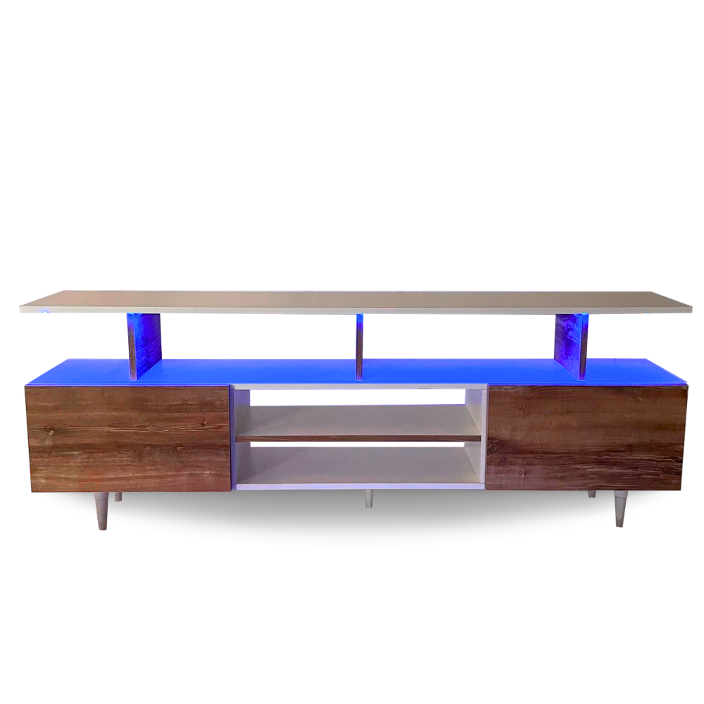 Rack Mueble TV con 2 puertas + LUZ LED Blanco y Atakama