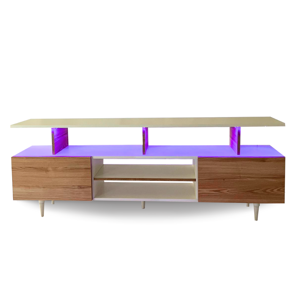 Rack Mueble TV con 2 puertas + LUZ LED Blanco y Paraiso