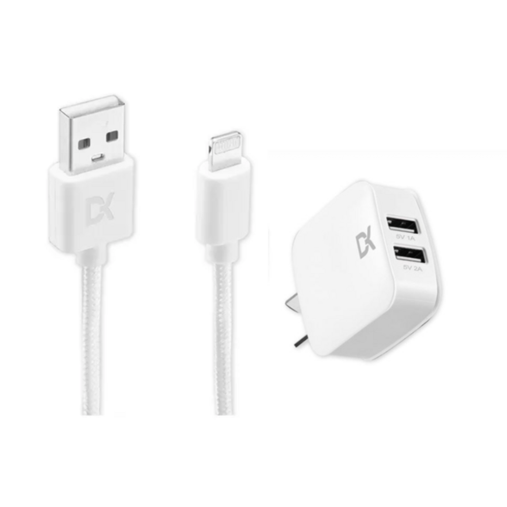 Kit De Viaje Cargador De Pared + Cable Dekkin - Lightning 2.1A