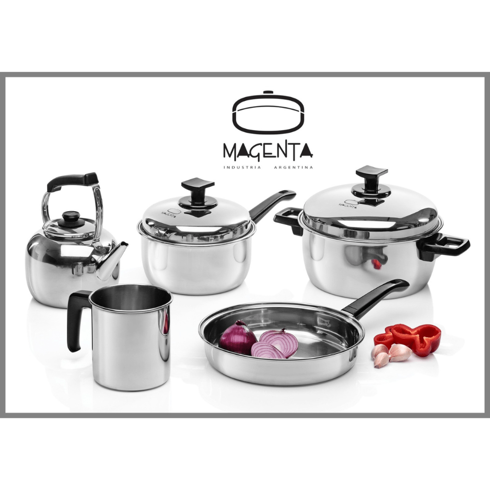 Batería de Cocina Magenta by Gamuza con Pava 5p Acero Inox