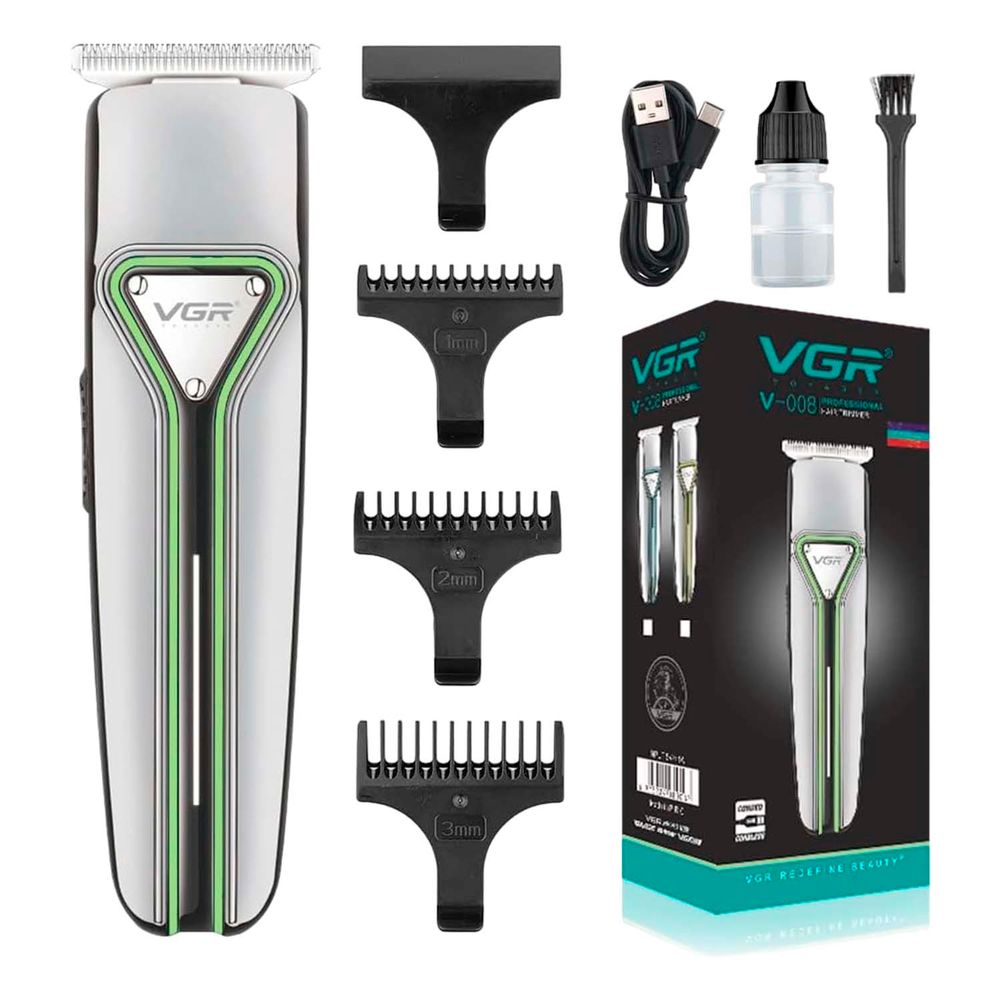 Máquina Patillera Profesional Recargable VGR V-008 Tipo C Plateado Y Verde