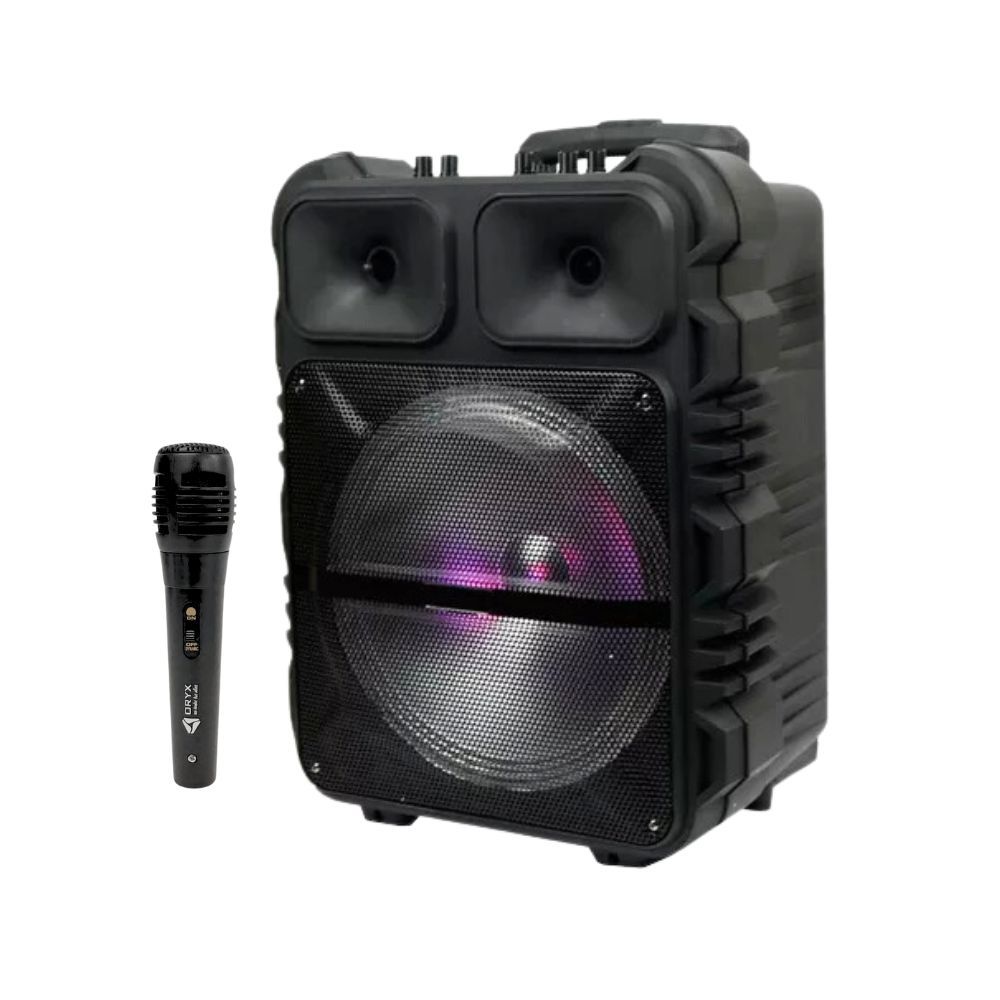 Parlante Portátil Recargable Con Micrófono Luces Led Y Carro Oryx SP1163-2A