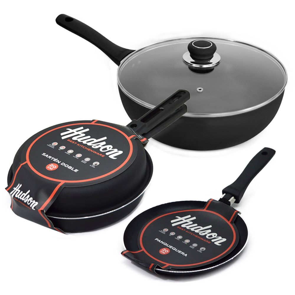 Set Hudson Panquequera Sarten Doble Wok Teflon Antiadherente