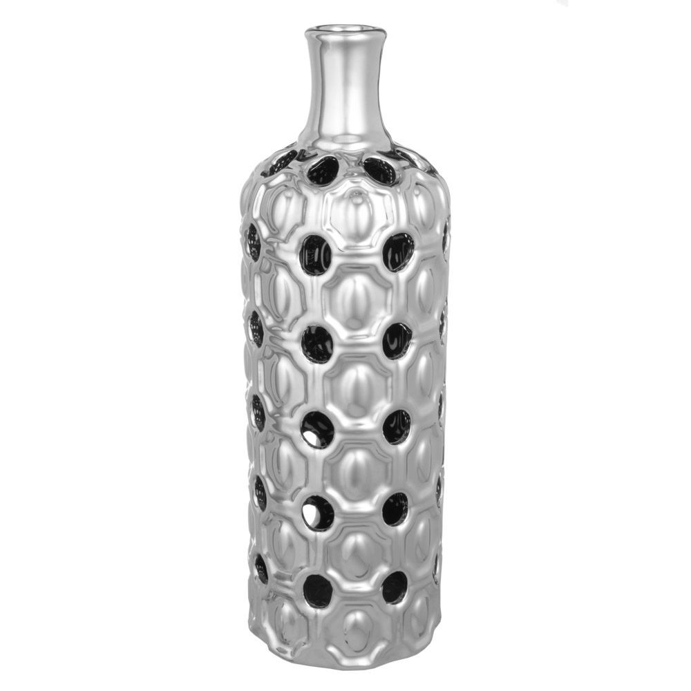 Botella Circulos Plateada de Ceramica