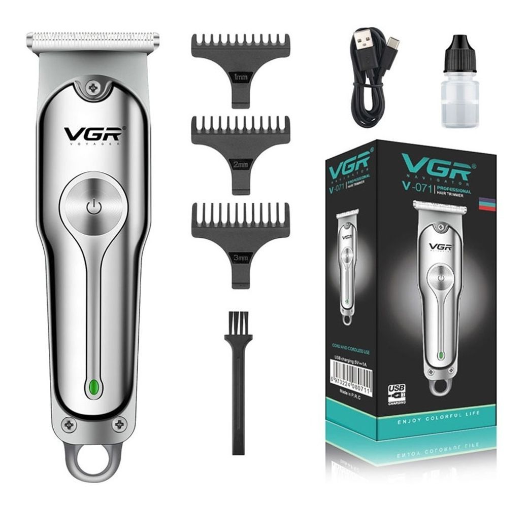 Máquina Corta Pelo Trimmer Vgr V-071 Barba Profesional Recargable Plateado