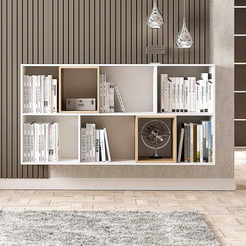 Biblioteca Colgante Con Cubos de Melamina 140 cm * 73 cm Blanco detalle ...
