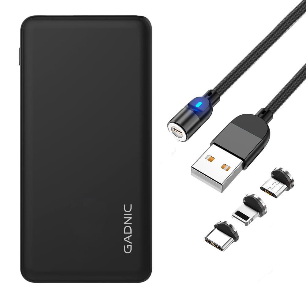 Kit Gadnic Power Bank 15000 Mah + Cable Magnético USB Lightning Type c