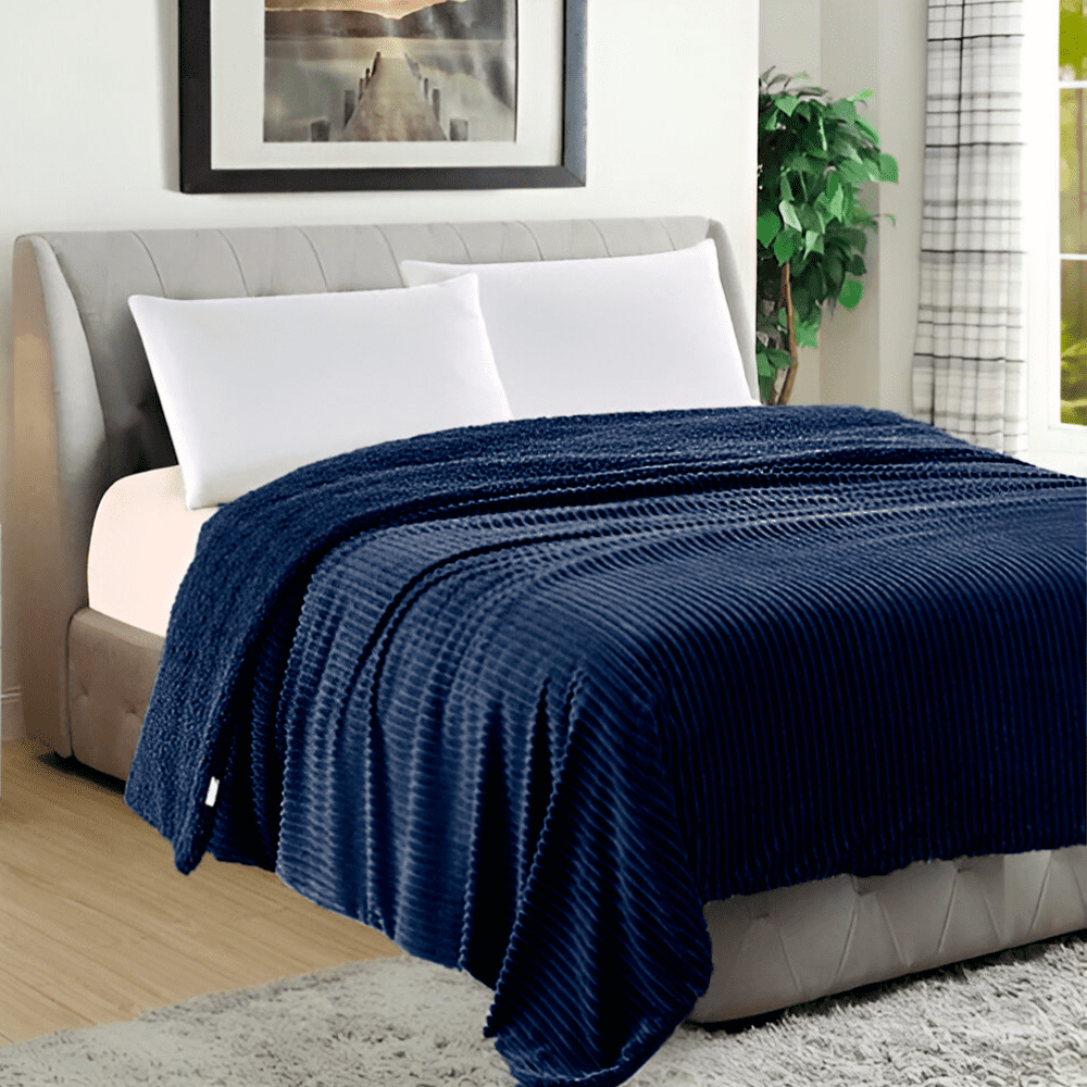 Frazada Jacquard Catana Home Flannel con Corderito Twin – Color Azul Marino