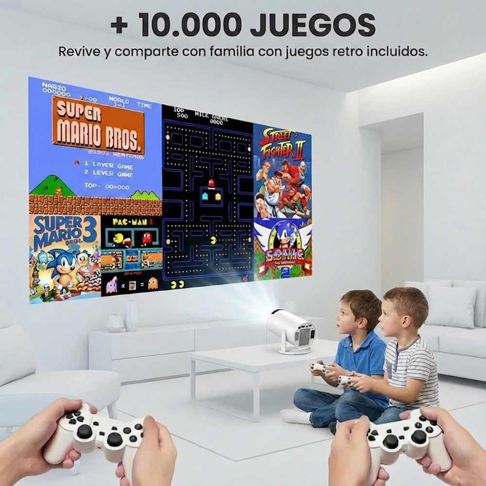 Consola gamer retro mas proyector da imagen hasta 200" pulgadas viene ...