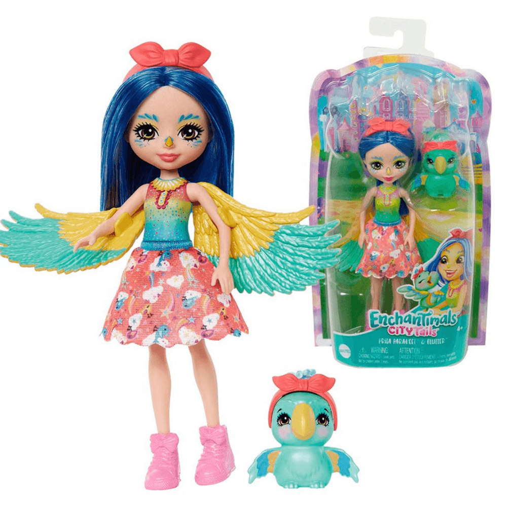 Muñeca Enchantimals Coleccionable Con Mascota Prita Parakeet & Flutter