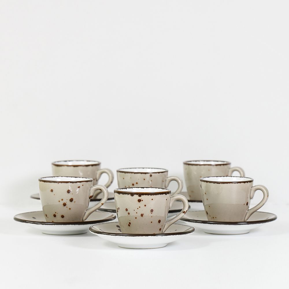 Set Café 12 Piezas Rustic Taza y Plato 90 ml Vajilla Marron 6 Personas