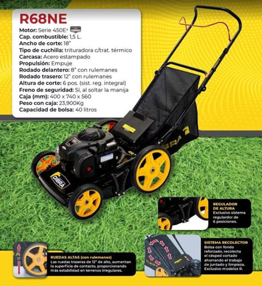 Cortadora Cesped Dibra 4 Hp Nafta R68ne C/bolsa 18 6 Pos