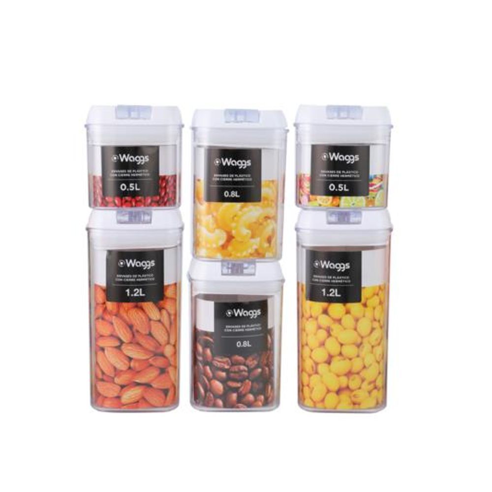 Set X6 Frascos Contenedores Hermeticos Waggs Taper Apilables