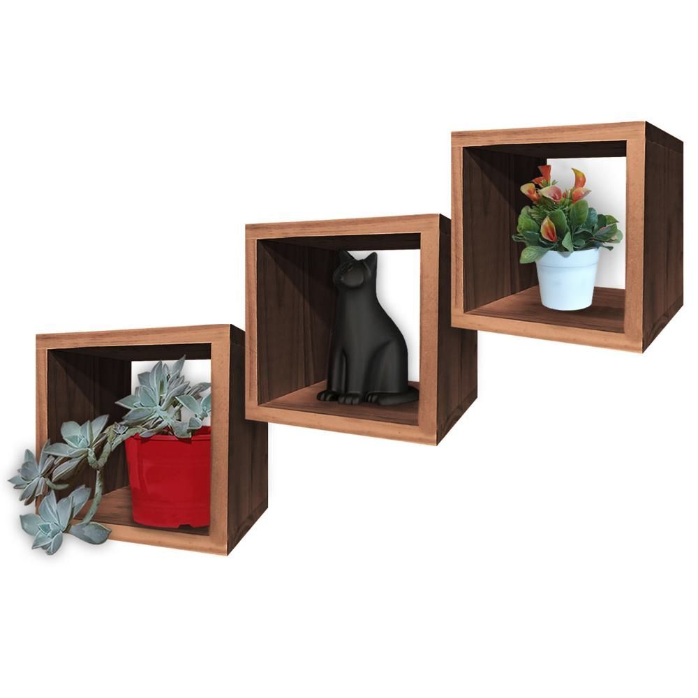 Combo 3 Cubos Colgantes Estanteria 20X20X20 Color Cedro