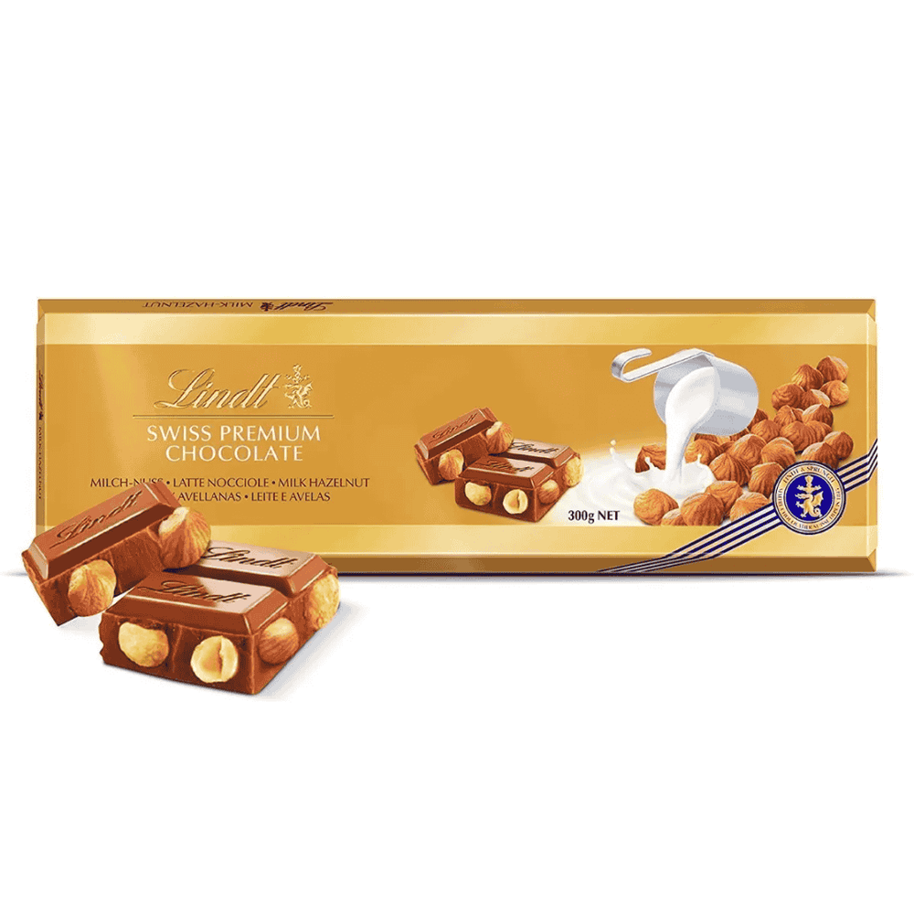 Chocolate Lindt Tableta Gold Milk Con Avellanas 300 Gr.