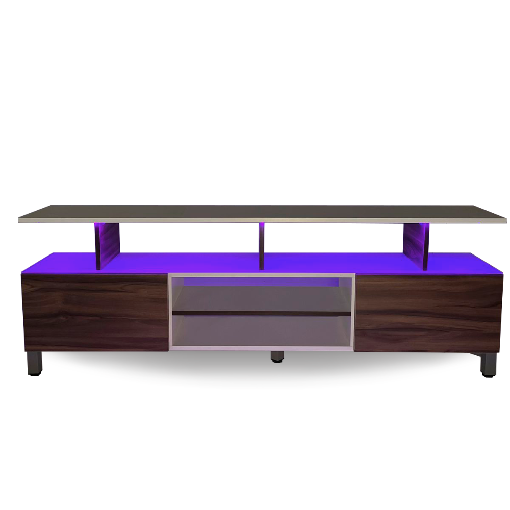 Rack Mueble TV con 2 puertas + LUZ LED Blanco y Terracota
