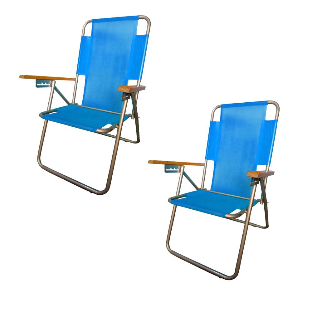 Combo Silla Reposera de Playa y Camping Color Azul x 2 unidades