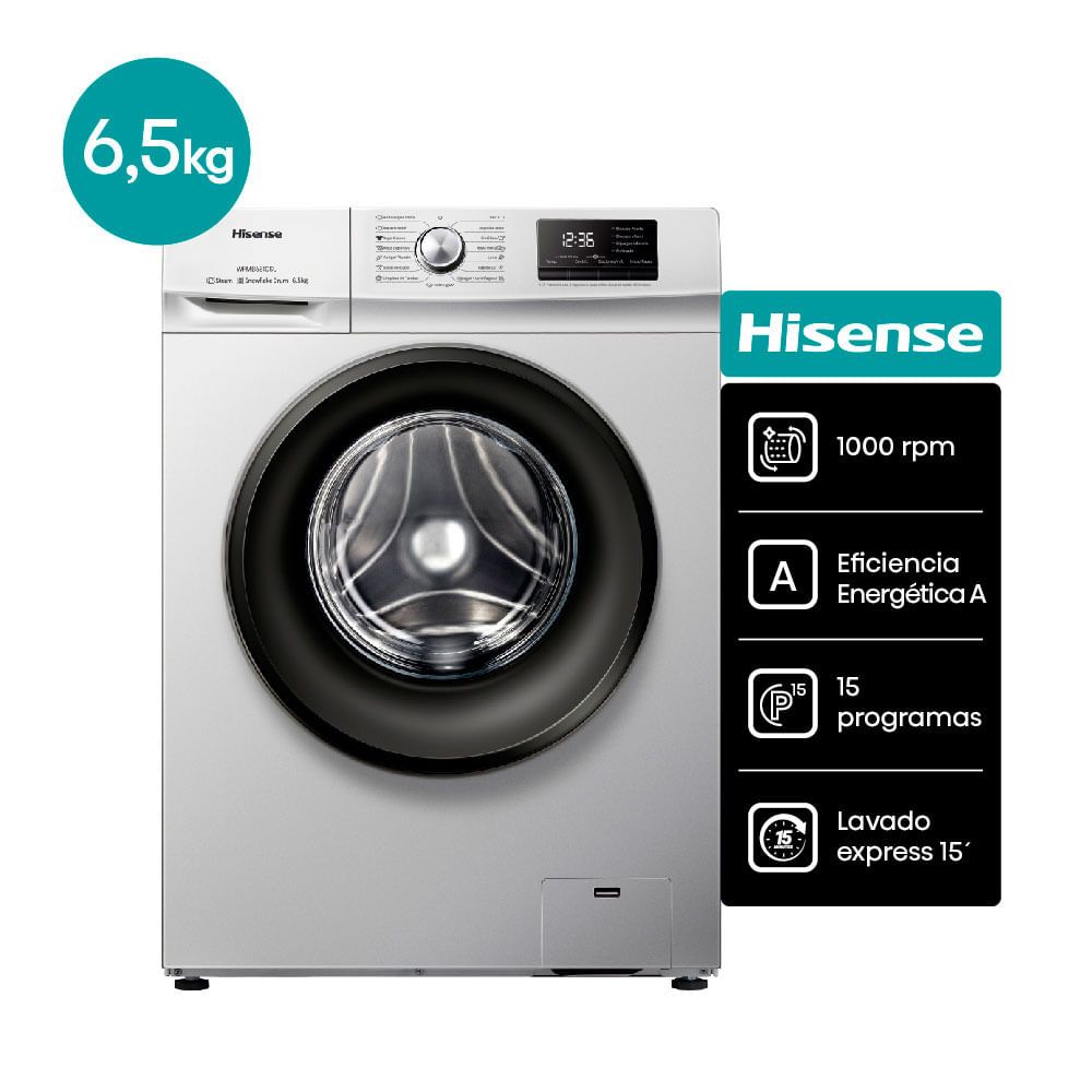 Lavarropas Automático Hisense Wfmb6510su Carga Frontal 6.5 Kg 1000 Rpm Gris