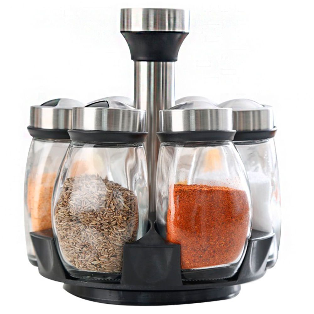 Condimentero Set x6 Especiero Gadnic Base Giratoria Frascos de Vidrio