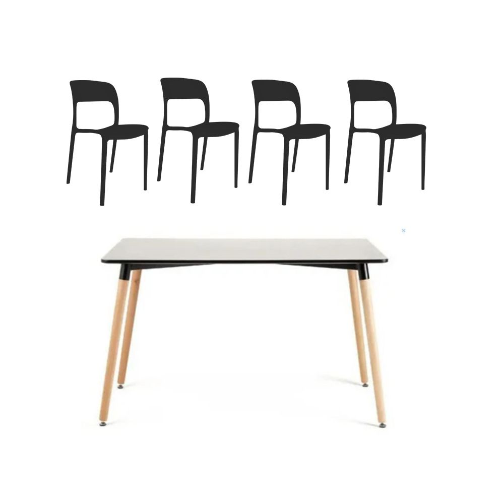 SET MESA RECTANGULAR EAMES 1,20 + 4 SILLAS NINA NEGRO