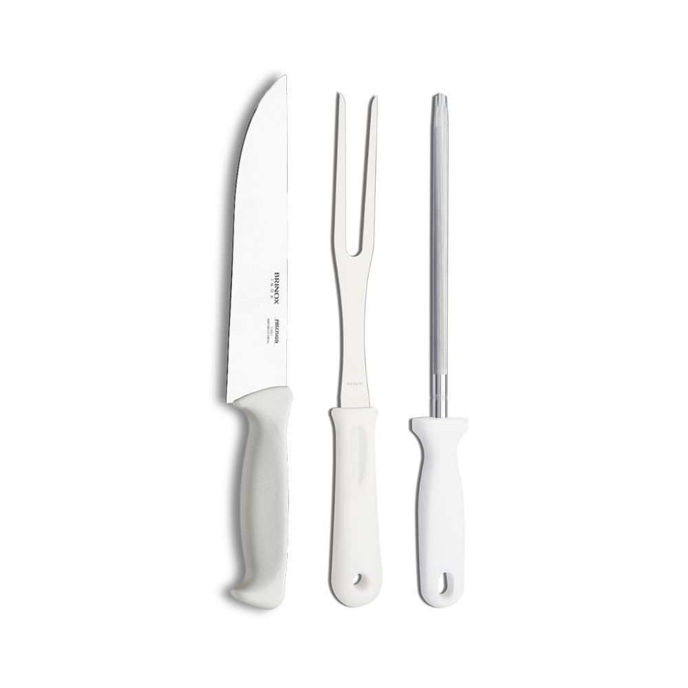 Juego Cuchillo Chaira Y Tenedor Acero Inoxidable Blanco Brinox ...