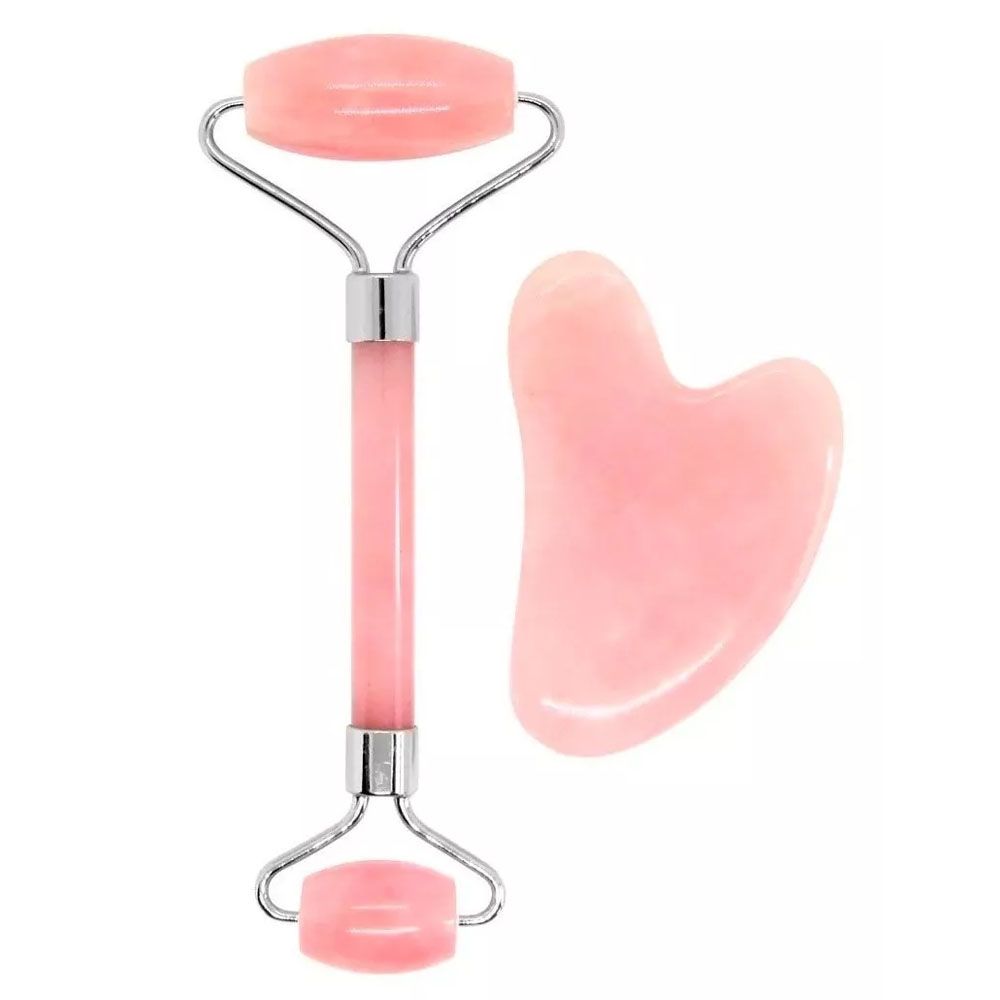 Rodillo Masajeador Facial + Gua Sha Quarzo Rosa Duga D541
