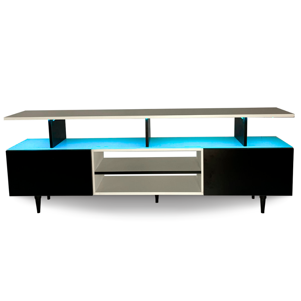 Rack Mueble TV con 2 puertas + LUZ LED Blanco y Negro