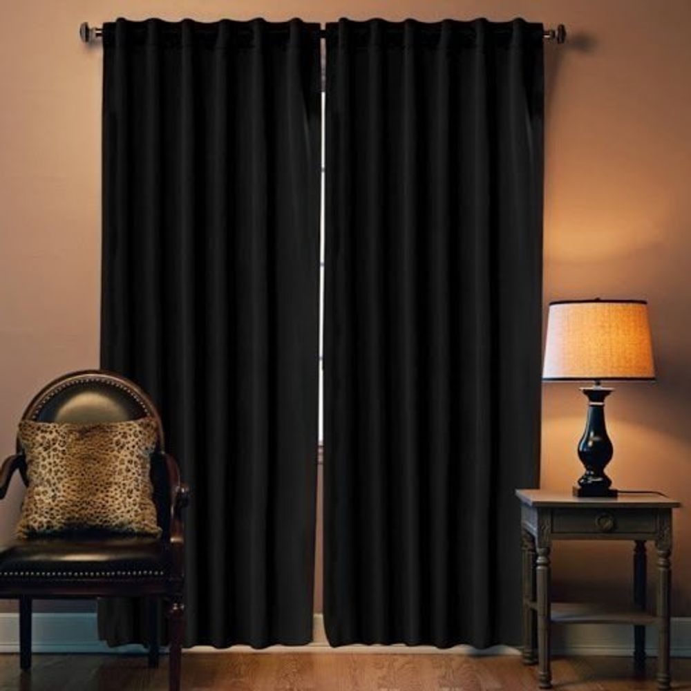 Pack Cortina Blackout Textil + Voile 2,10 (4 Paños) - Negro - 2,10 x 1,40
