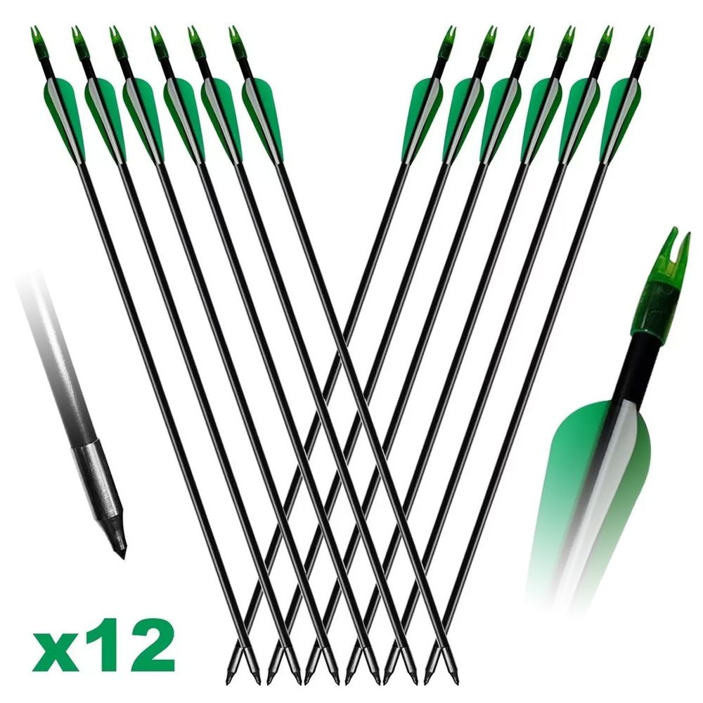 Flecha x 12 Fibra De Vidrio 30'' Black Arco Recurvo Punta Fija