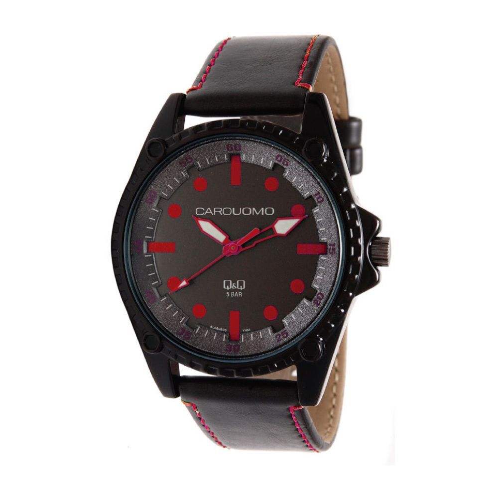 Reloj Hombre Caro Uomo malla eco cuero negro y rojo CU04 ALRD