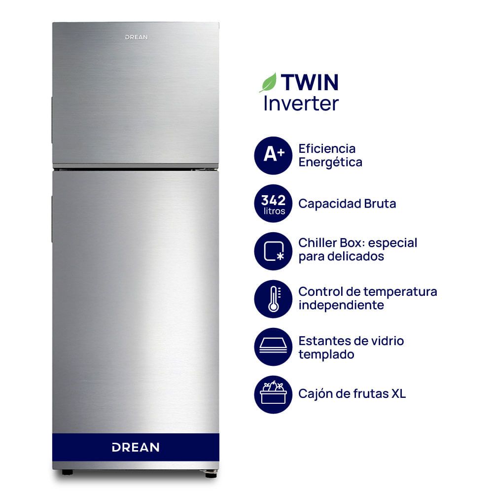 Heladera No Frost Twin Inverter 342 L Inox Drean - RZN320PCARX0
