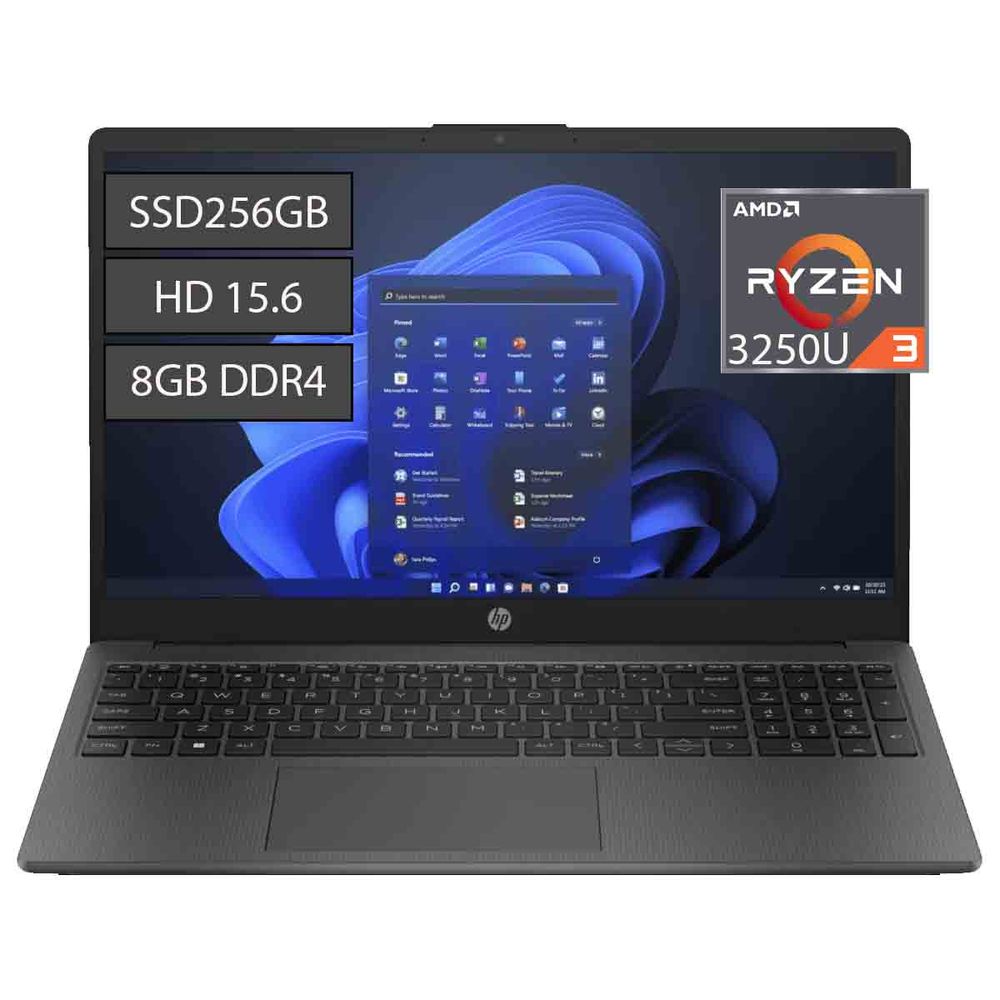 Notebook HP Amd Ryzen 3 8gb 15hd ssd256gb Teclado Español W11