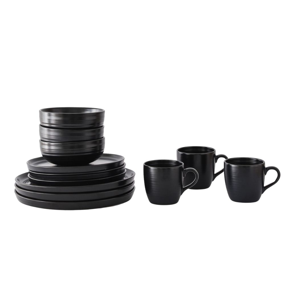 Juego de Vajilla Porcelana Fushion Black 24 Piezas