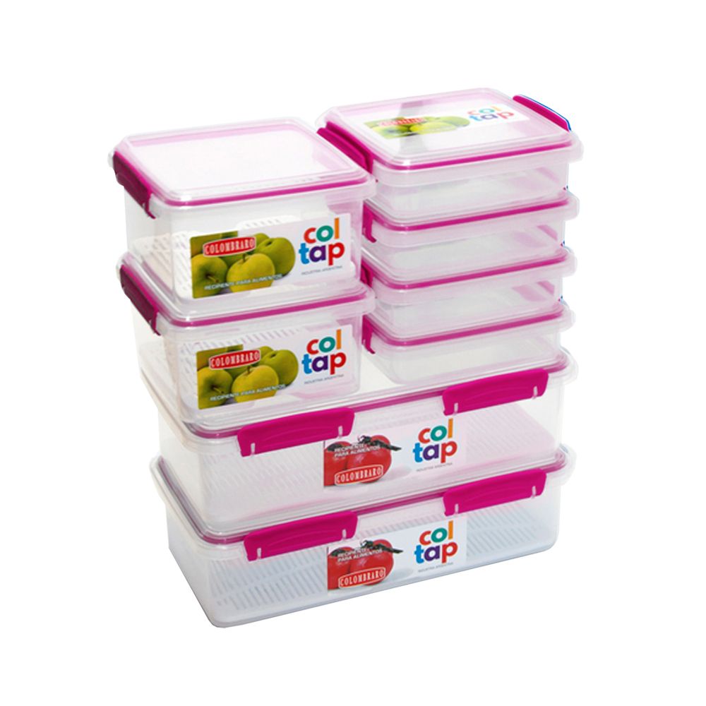 Set X8 Contenedores Alimentos Coltap Recipientes Fucsia Colombraro