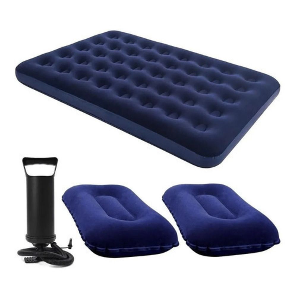 Colchon Inflable De 2 Plazas + inflador + 2 Almohadas Reforzado Color Azul