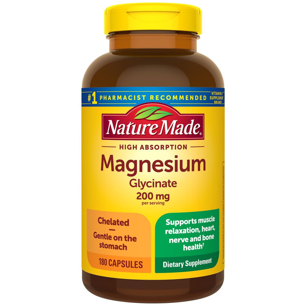 Suplemento de glicinato de magnesio Nature Made 200 mg 180 cápsulas