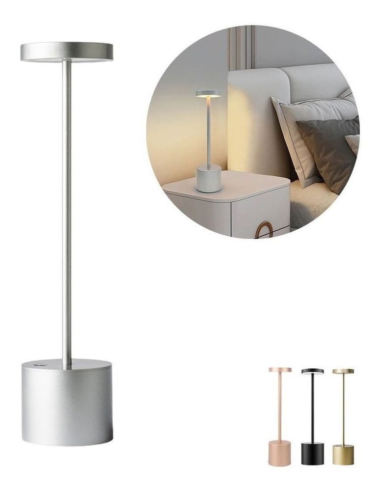 Lámpara Velador Led Recargable Usb Táctil Dimmer 3 Luces Bar Plateado