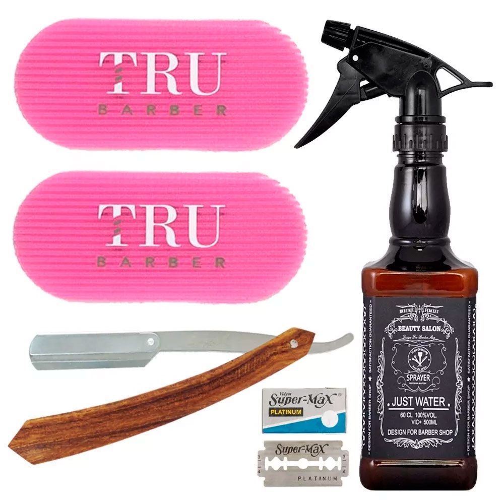 Rociador Whisky + Gripper Tru Barber Rosa + Navaja Sensei