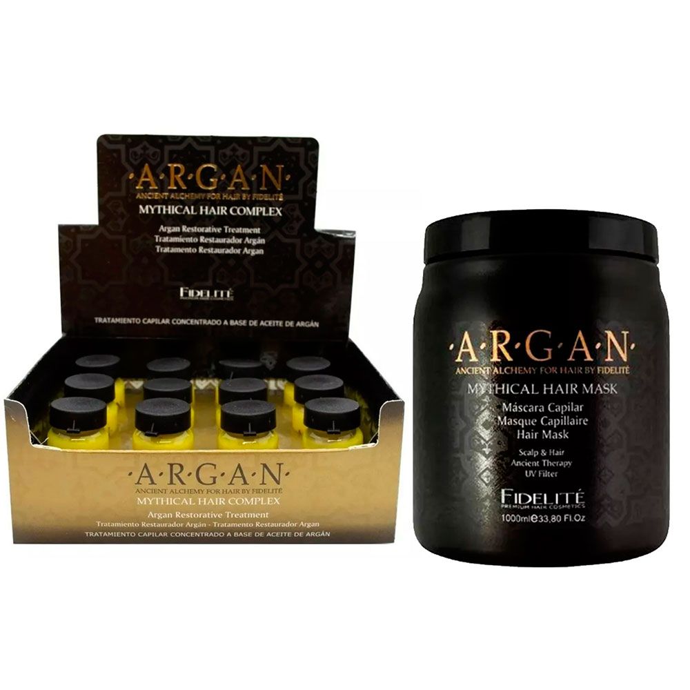 Fidelite Argan Caja 12 Ampollas + Mascara Baño Crema 1000 Ml