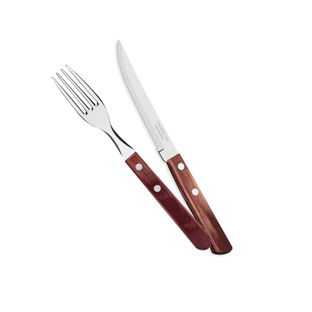 Set Cubiertos 24 Piezas Cuchillo de Mesa y Tenedor Mango Madera ...