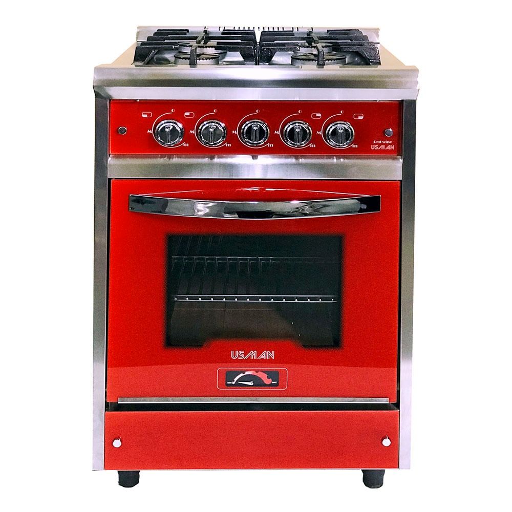Cocina A Gas Usman Red Wine Rojo 55cm Reja De Fundición