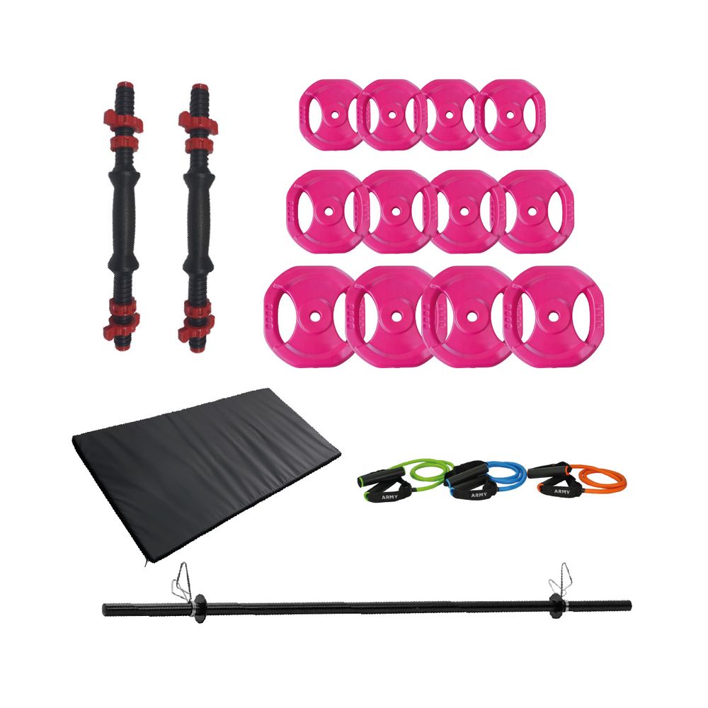 Kit Gym 34kg Body Pump Barra+ Barra Roscada Mancuerna+ Discos Rosas+ ...